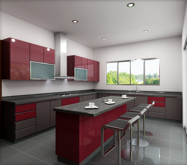 Cocina Modular Cocina Modular, Con El Panel De Pared De Roca De